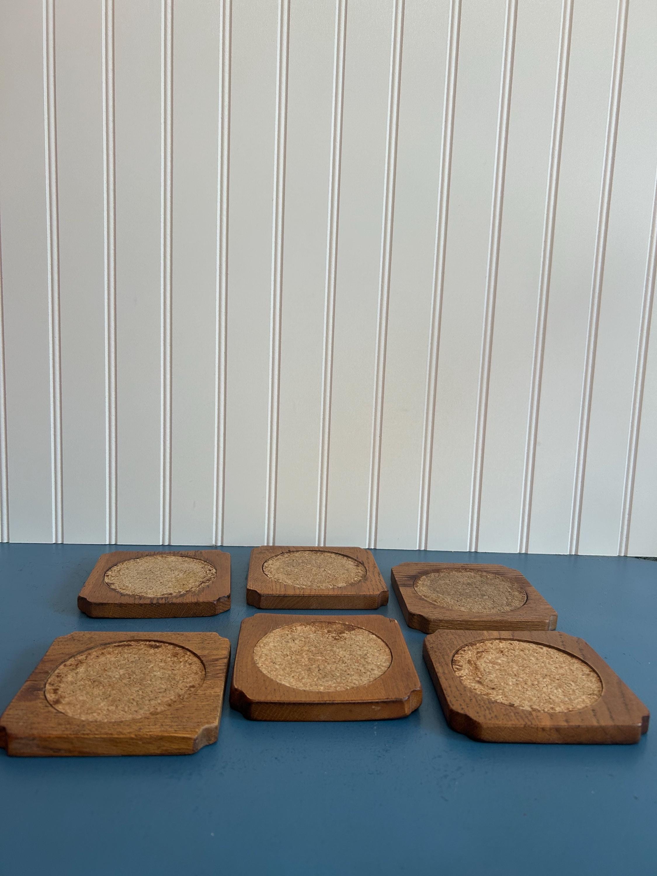 Vintage LARGE Wood & Cork Coasters W/ Caddy 6.5x 5 Set of 7 - Etsy