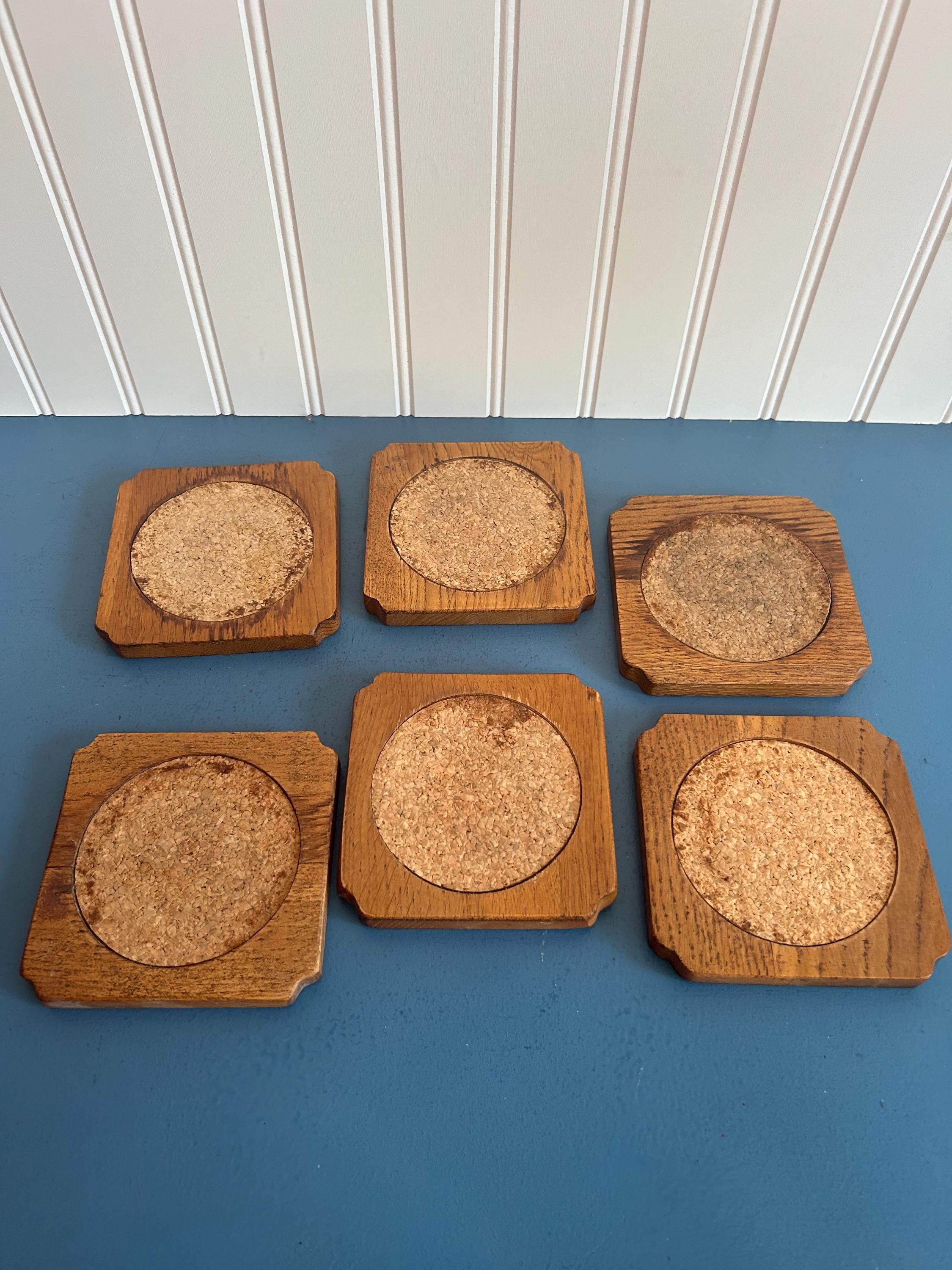 Vintage LARGE Wood & Cork Coasters W/ Caddy 6.5x 5 Set of 7 - Etsy