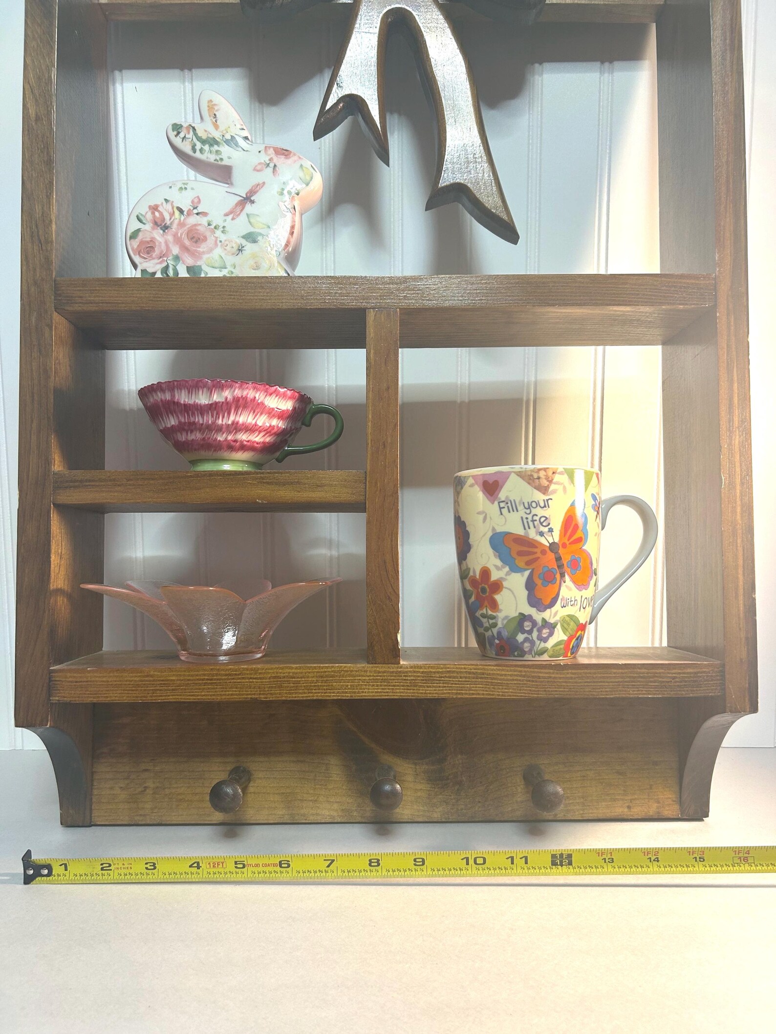 Vintage Wooden 3 Tier Bow Wall Shelf W/ Pegs for Keys - Etsy