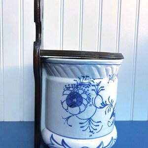 Vintage Large Salt Box | Blue and White Salt Cellar | Wooden Wall Mount ...