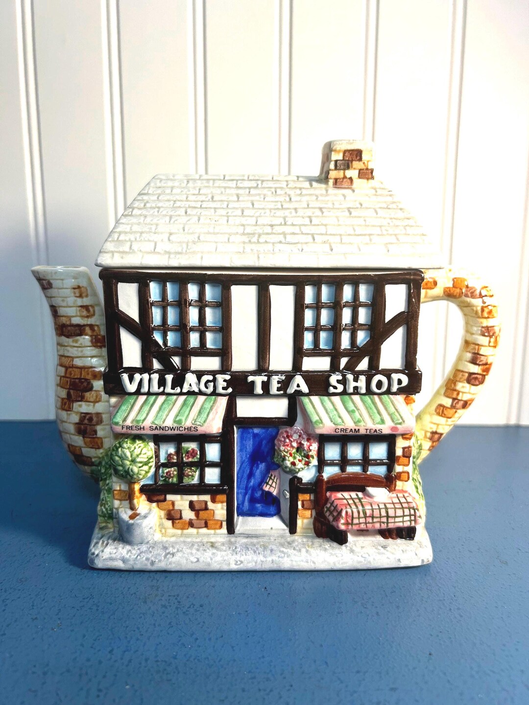Vintage Ceramic Village Tea Shop Teapot W/ Handle - Etsy