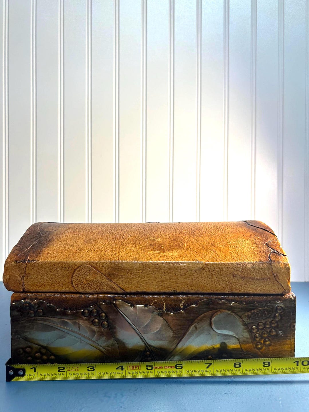 Vintage Real Leather Wrapped Box W/brass Grape & Leaves Embossed 10 - Etsy