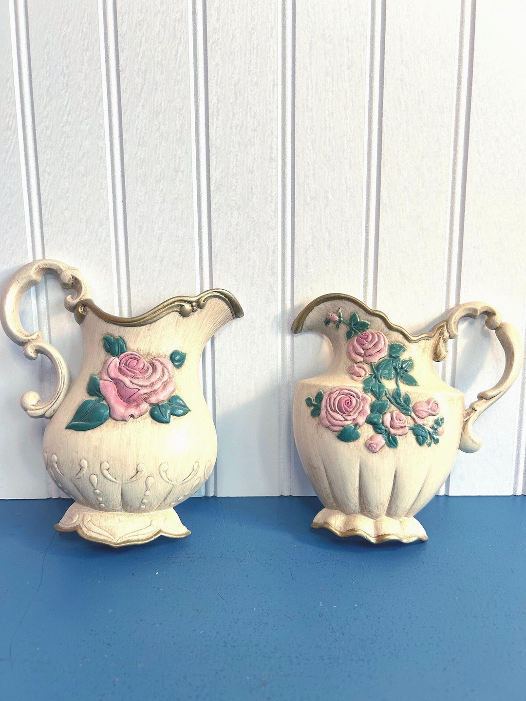 Vintage Pitchers~ Home Interior Pink Roses Wall Hanging~ Set of 2 - Etsy