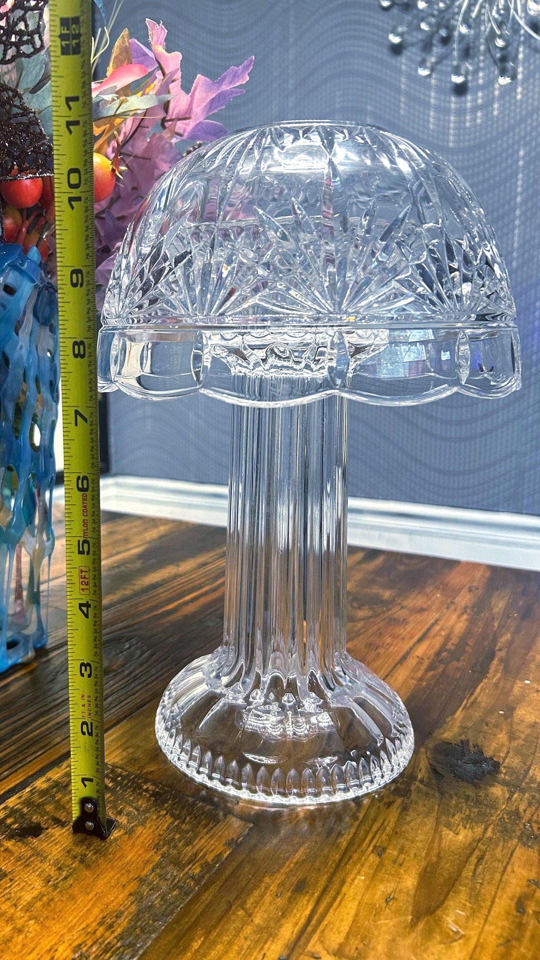 Vintage Crystal Fairy Lamp Base W/ Scalloped Diamond Cut Crystal Shade ...