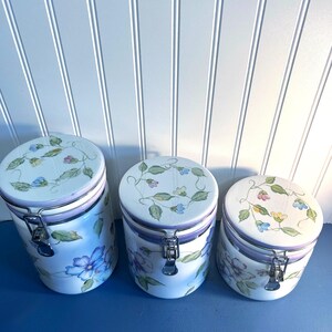 Vintage Purple Floral Canisters W/ Sealed Lids Set of 3 very Wide and ...