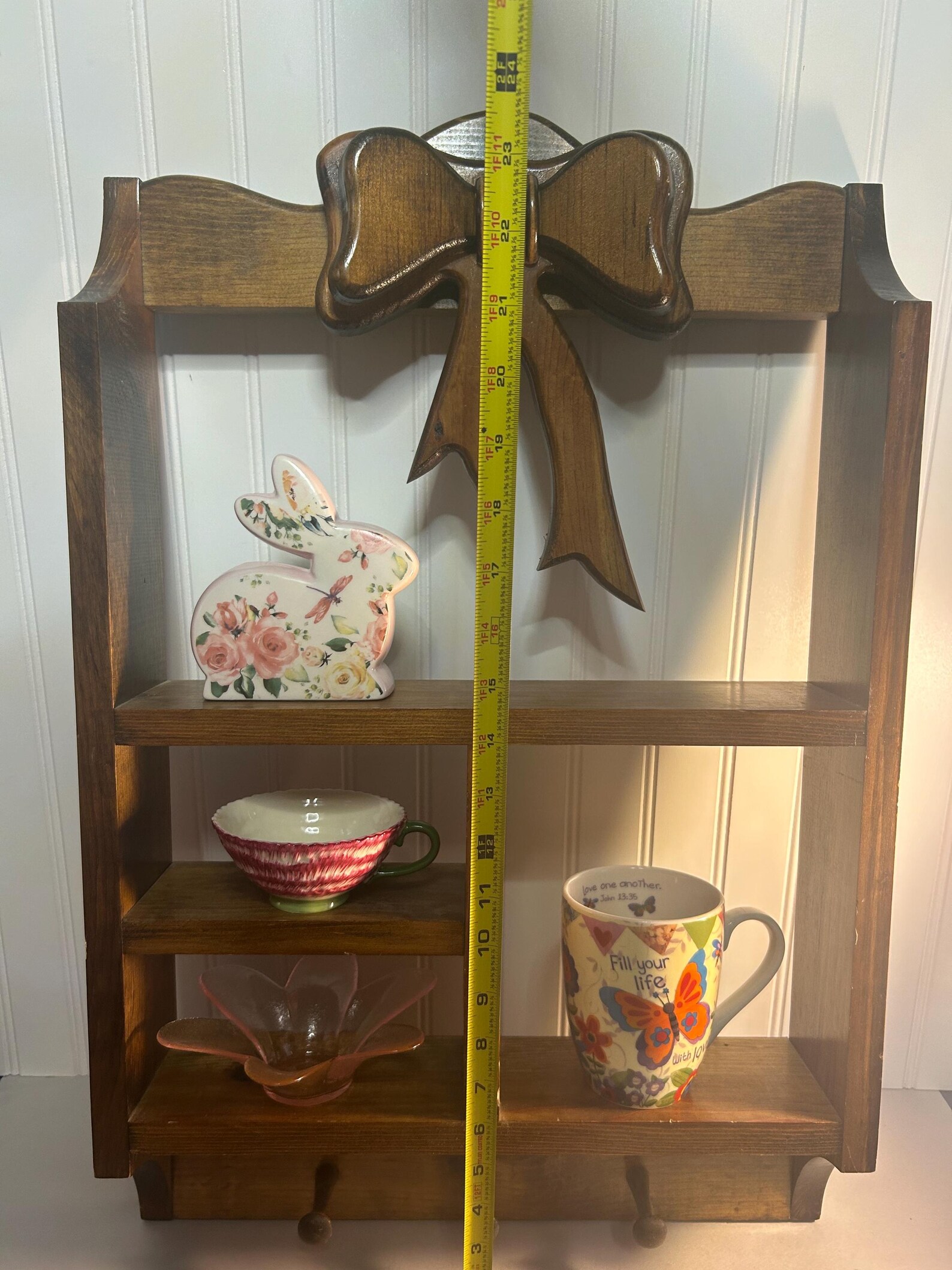 Vintage Wooden 3 Tier Bow Wall Shelf W/ Pegs for Keys - Etsy