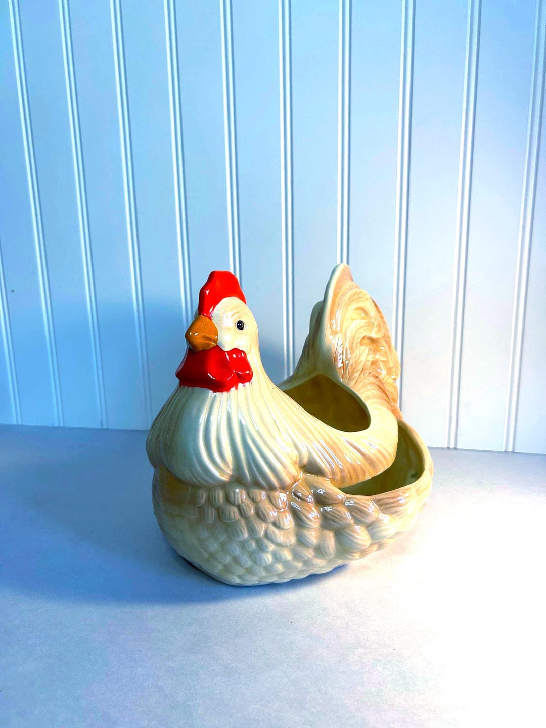 Vintage Glazed Hen Planter by Arner’s, Chicken Plant Holder ~ 7.5”x 9 ...