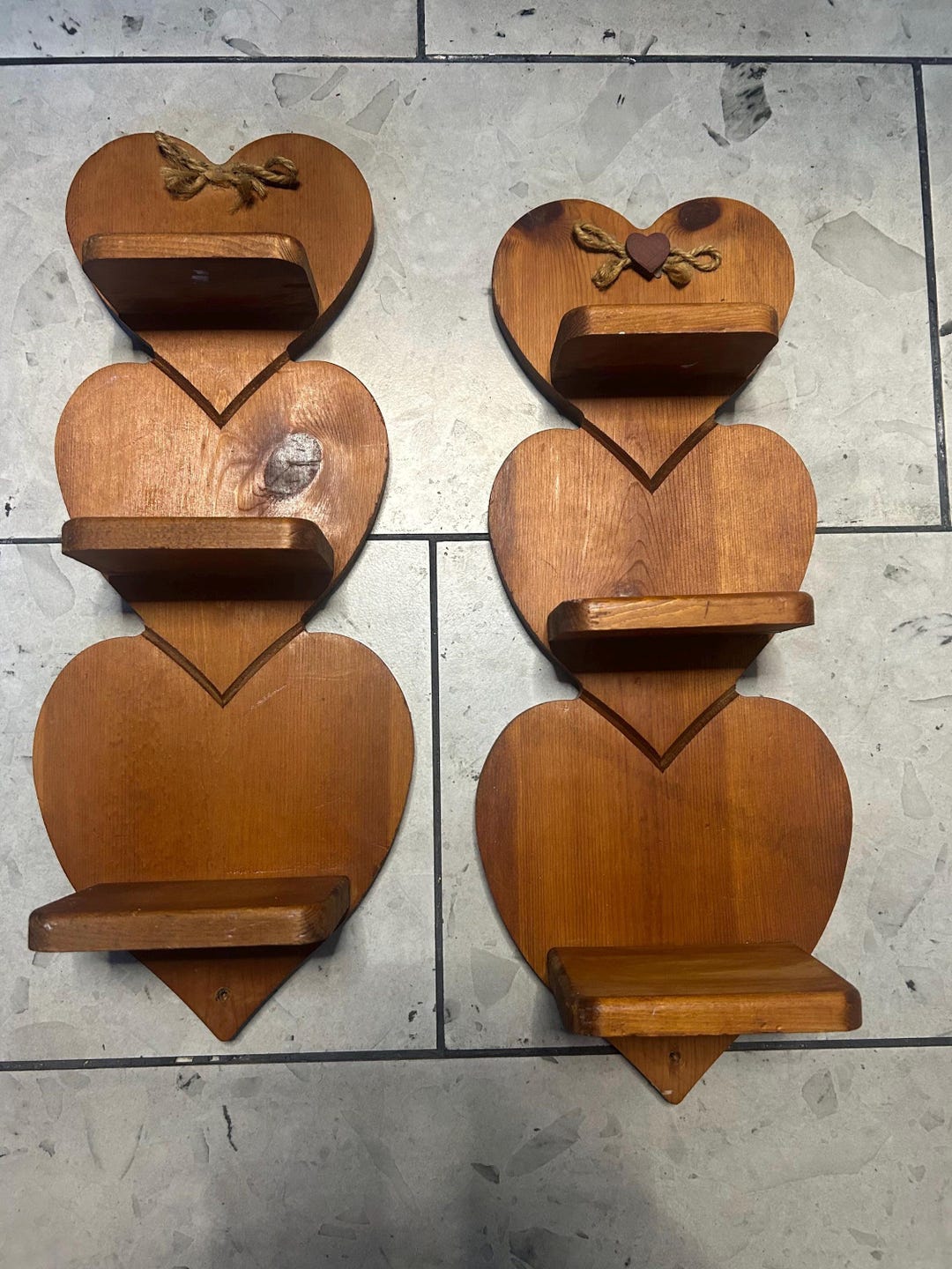 Vintage Wooden Wall Heart Shelves Set of 2 - Etsy