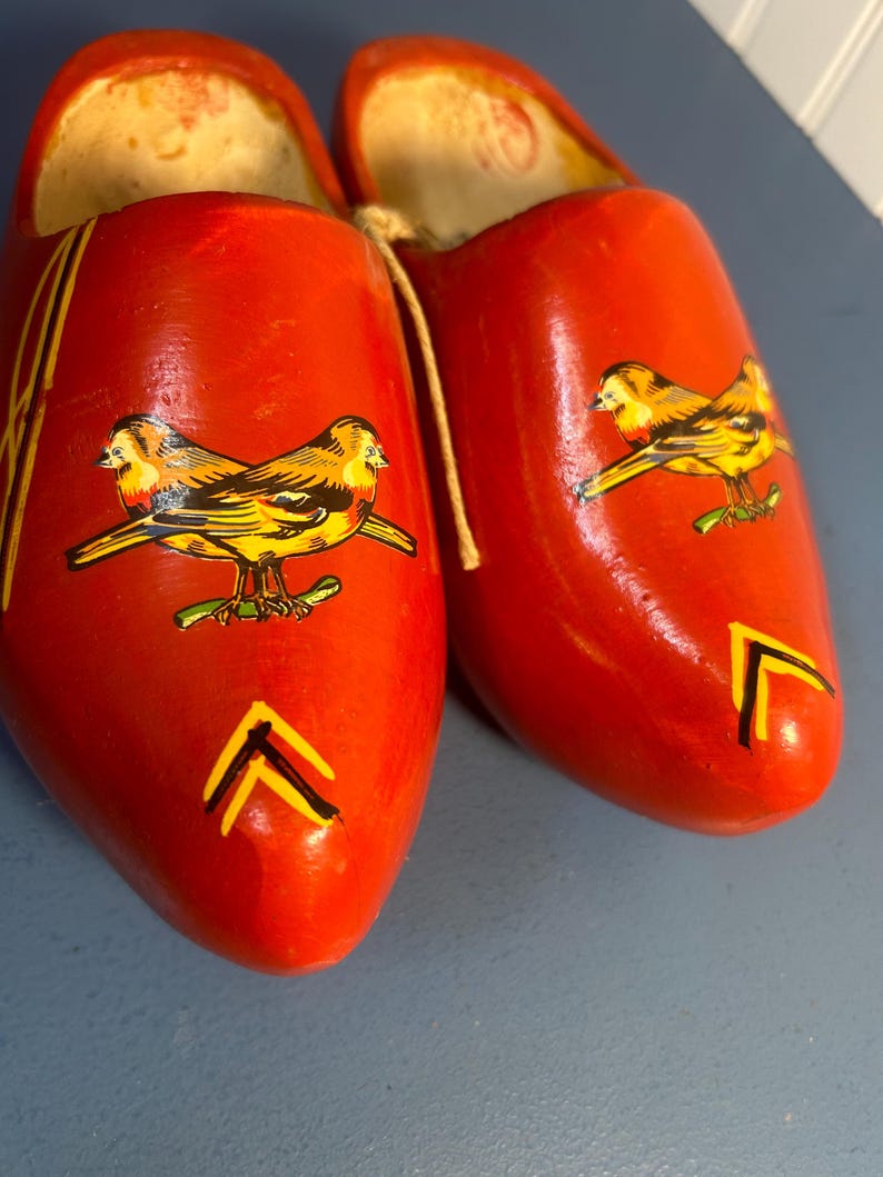 Vintage Hand Carved Solid Wood Red Clogs W/ Birds on Top ~ 7” - Etsy