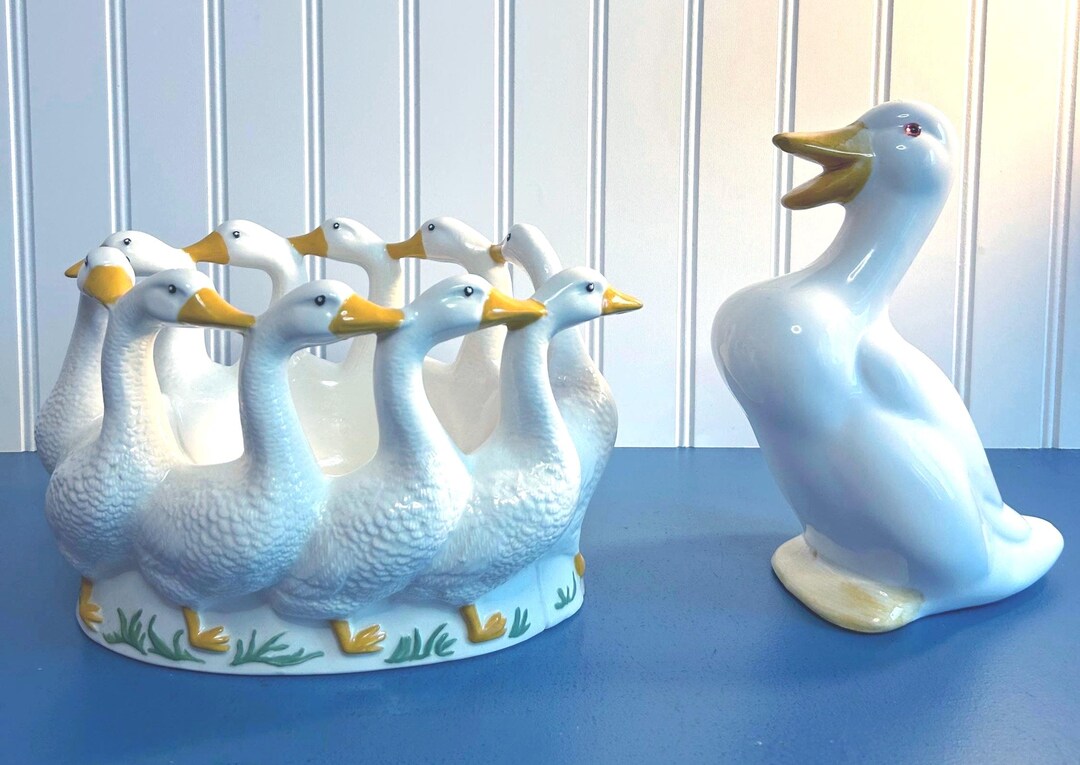 Vintage Ceramic Geese Planter W/ 10 Babies +mom - Etsy