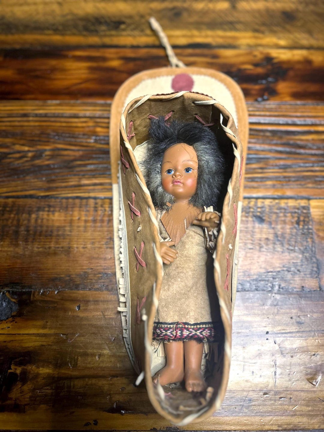 Vintage Native American Handmade Papoose / Cradle Board and Porcelain ...