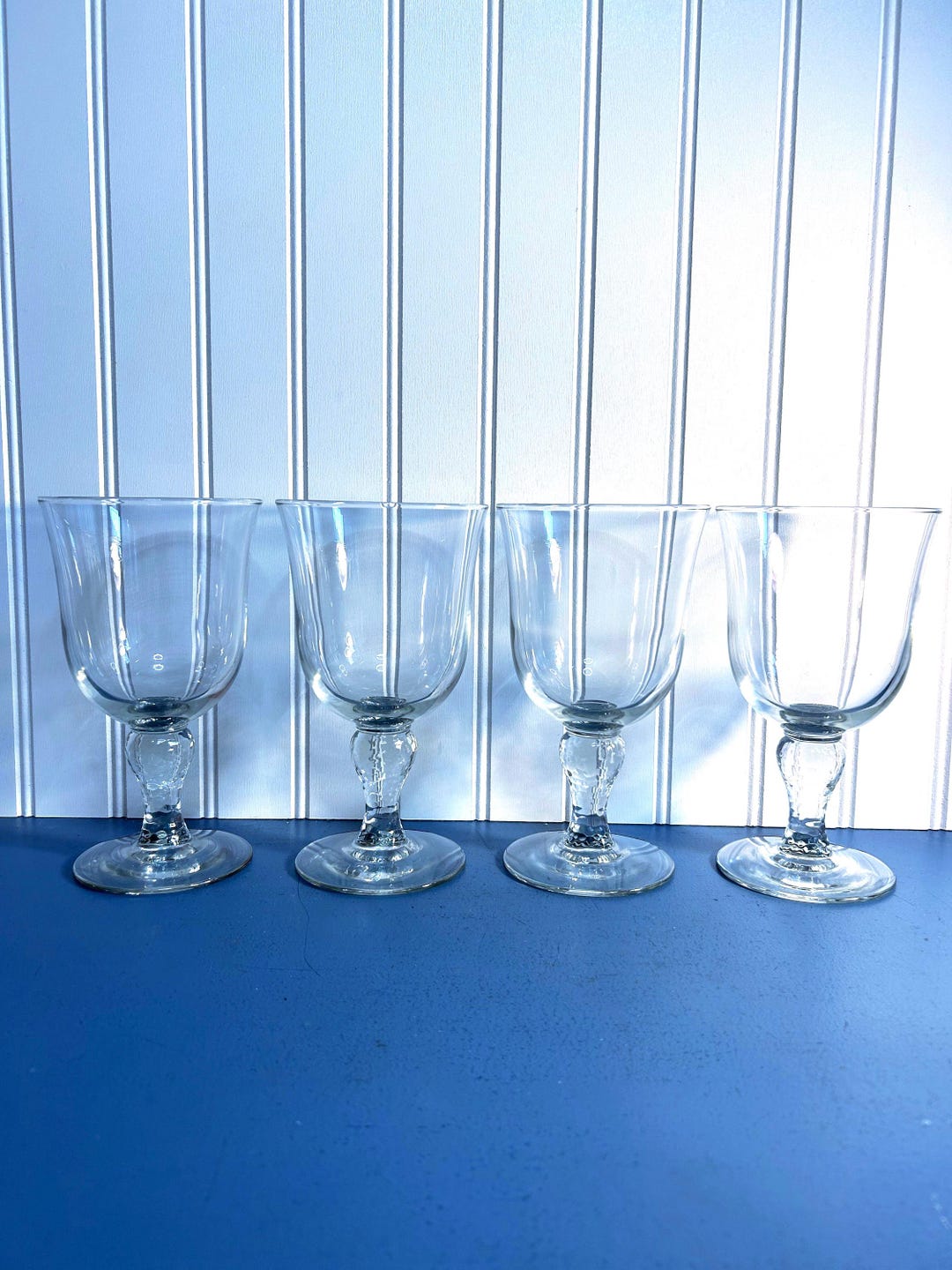 Vintage Clear Goblets W/ Hammered Stem~ Set of 4 (large) - Etsy