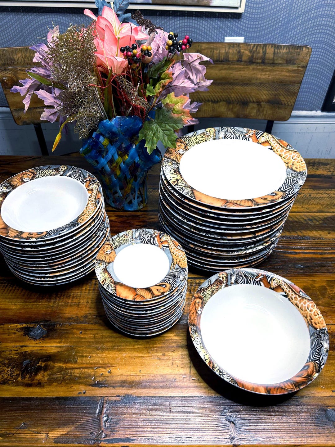 Vintage Sakura Lamenagerie, Porcelain 1996 Animal Jungle Dinnerware Set ...