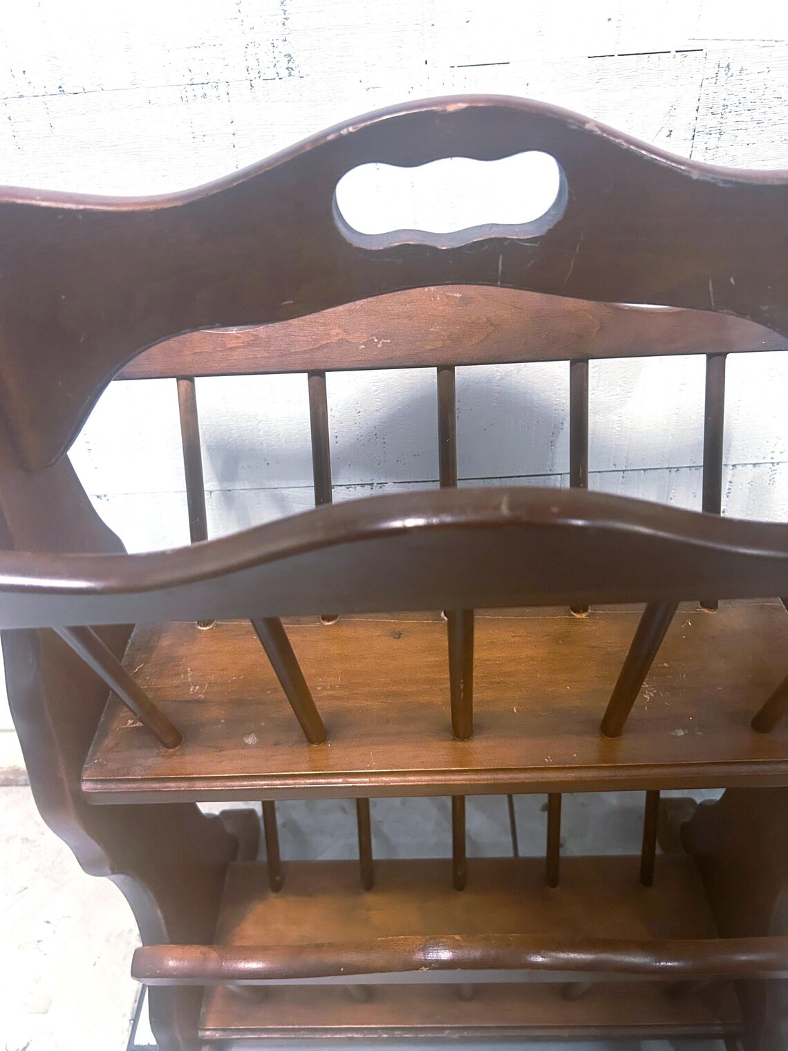Vintage Solid Wood 2- Tiered Magazine/ Book Rack W/ Handle ~ 23” (large ...
