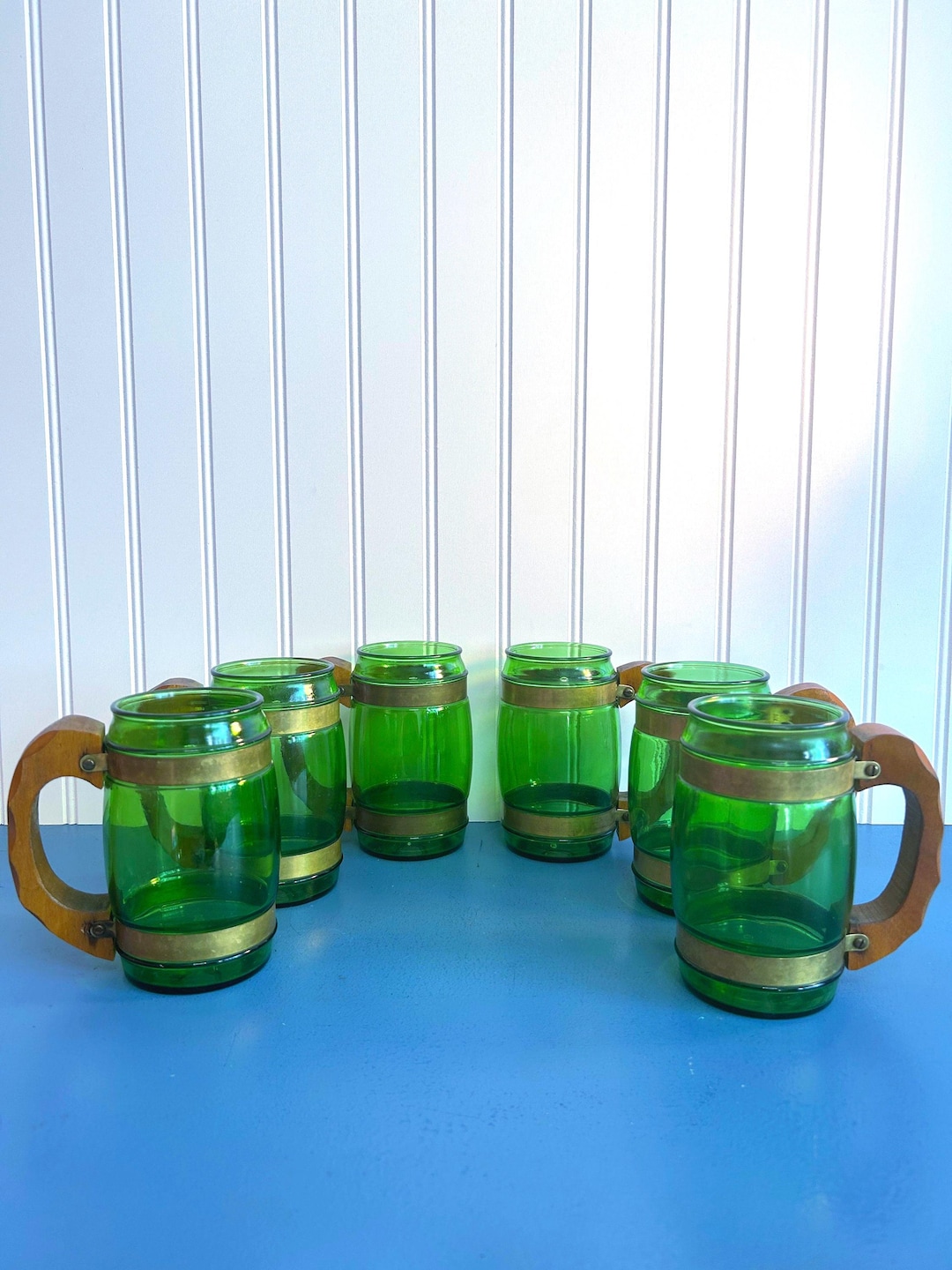 Vintage Siesta Beer Mugs, Brass Bands W/ Wood Handles 1970’s ~ Set of ...