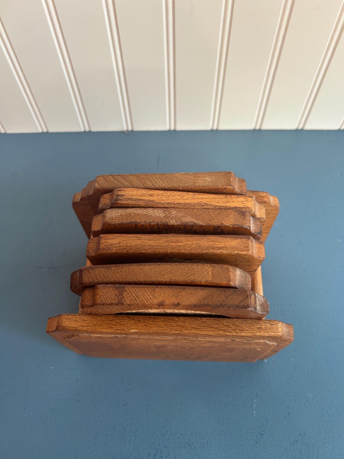 Vintage LARGE Wood & Cork Coasters W/ Caddy 6.5x 5 Set of 7 - Etsy