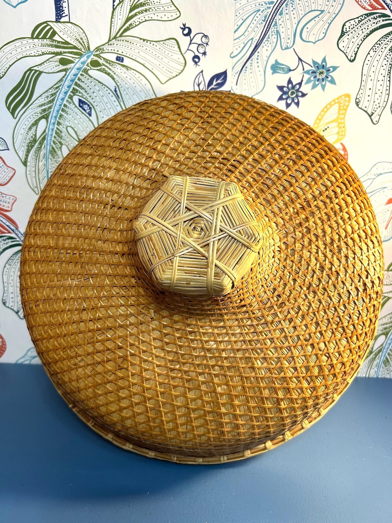 Vintage Asian Wicker Conical Coolie Hat Circa 1940’s/ Rattan Hat ~ 15 ...