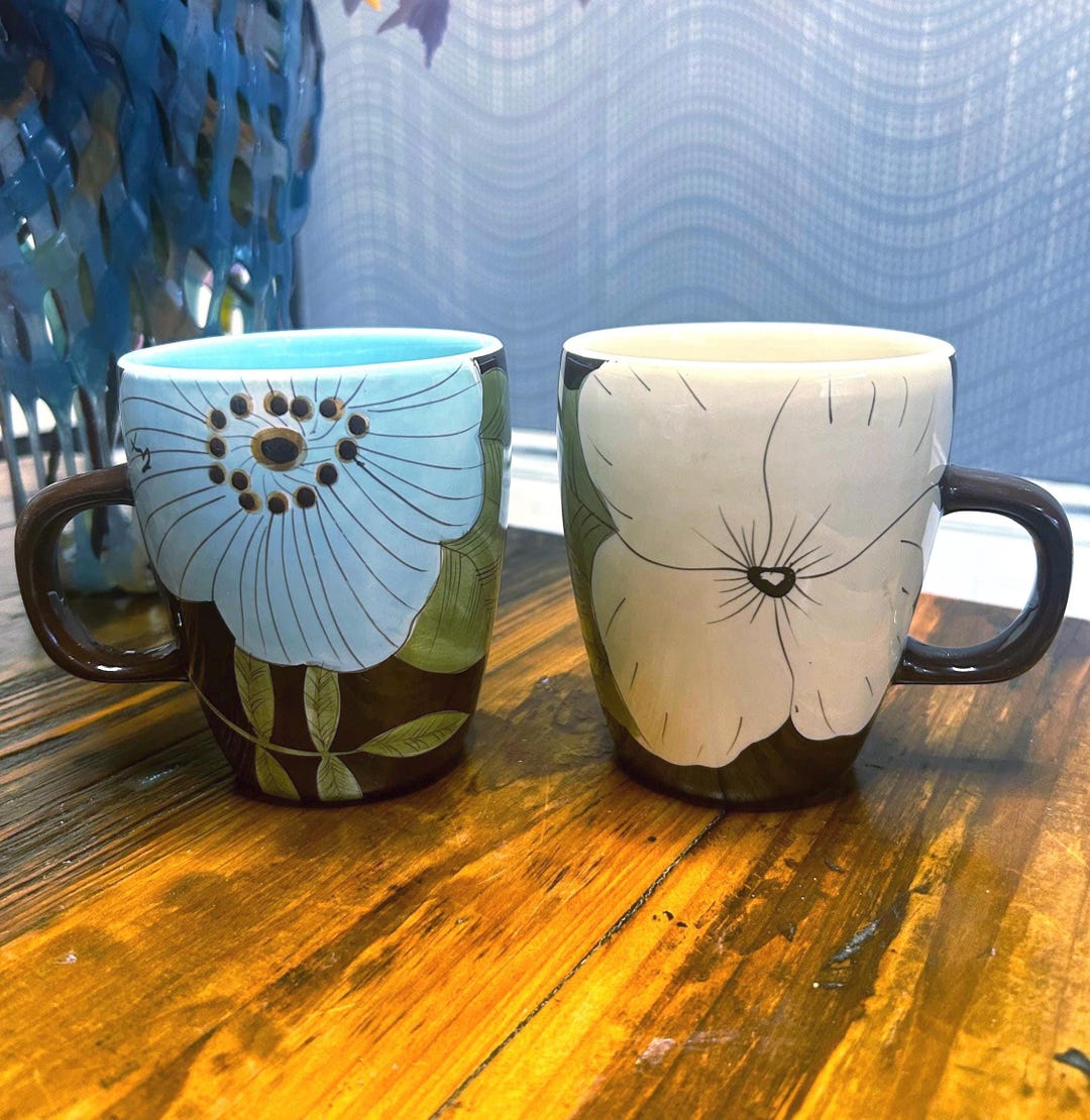 Laura Gates Floral Mugs ~ Set of 2 - Etsy