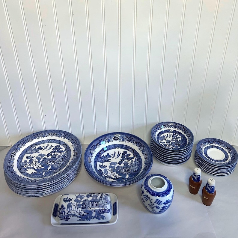 Vintage Blue Willow Porcelain Churchill Dinner Dishes ~ 30 Pcs. - Etsy