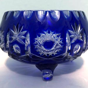 Vintage Footed Cut Crystal Bowl W/ Cobalt Blue From Germany ~ 5.5” - Etsy