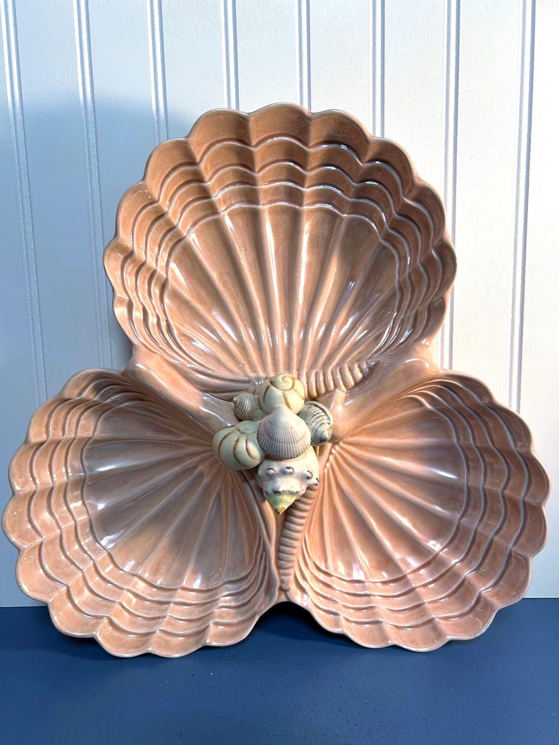 Vintage Blush Pink Scalloped Seashell Platter Made in Mexico ~ 13.25 ...