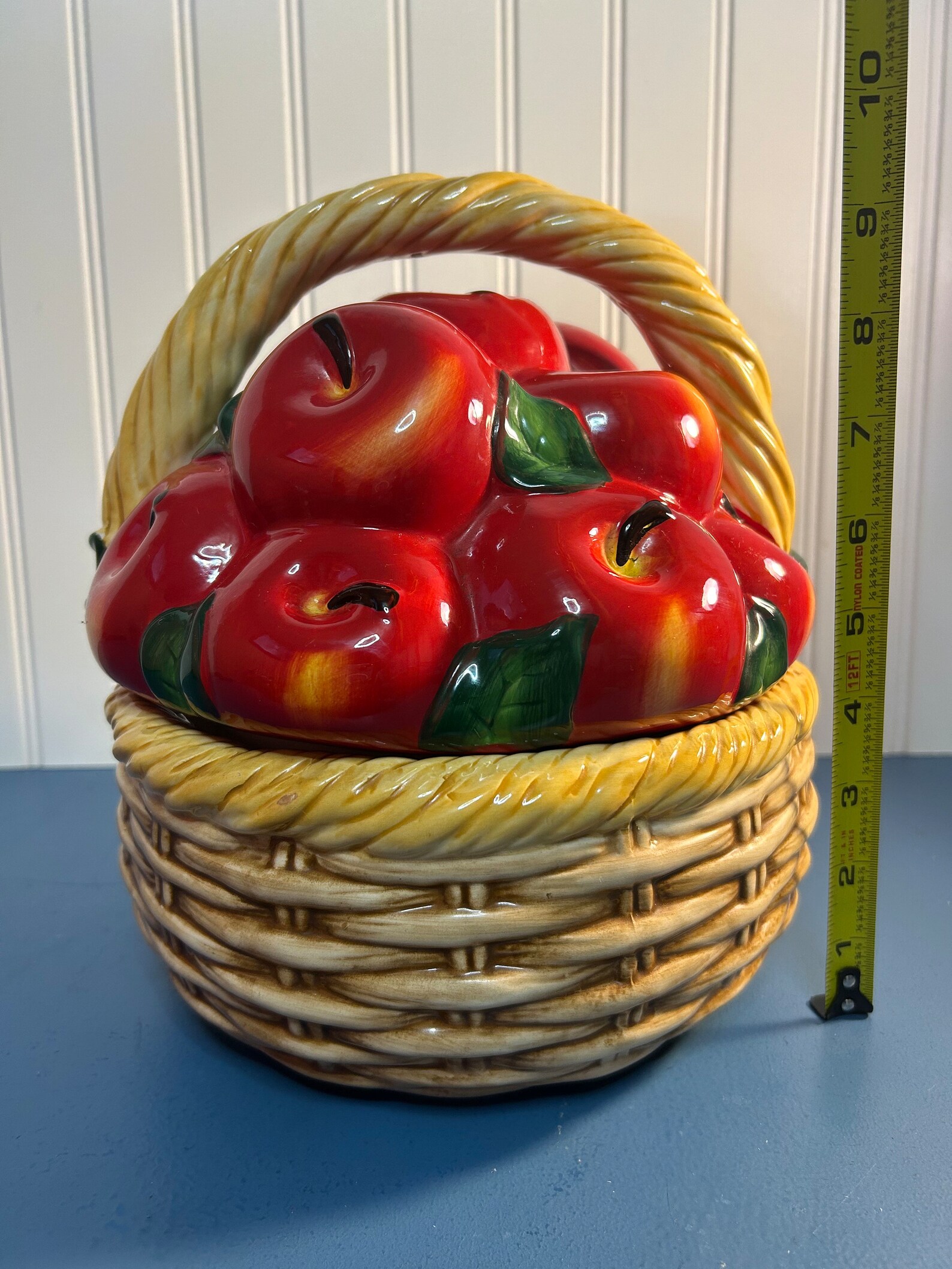 Vintage Apple Basket Ceramic Cookie Jar W/lid, Braided Snack Basket ...