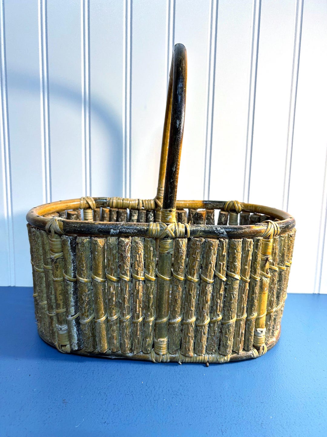 Vintage Rustic Wooden Oval Sticks Basket 11” - Etsy