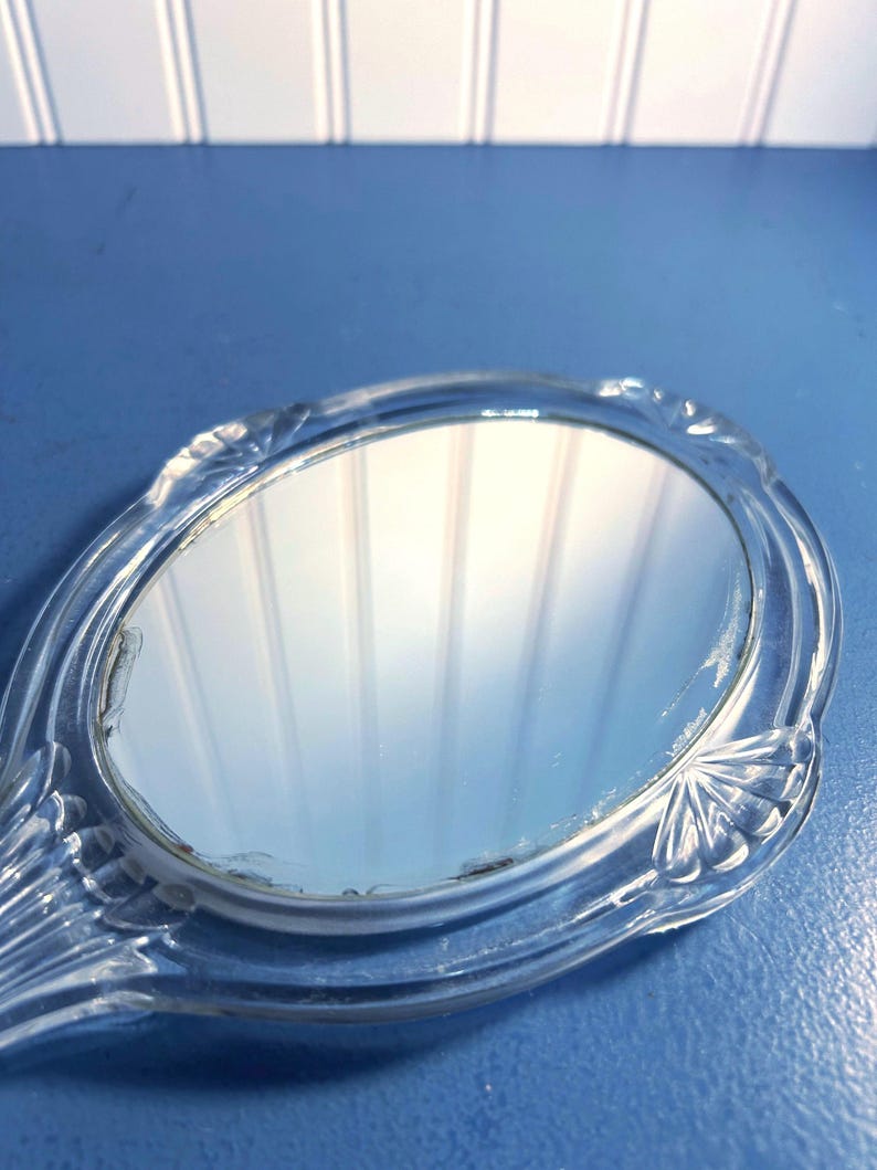 Vintage Crystal Hand Held Mirror W/embossed Roses on Back~ 10”x 5” - Etsy