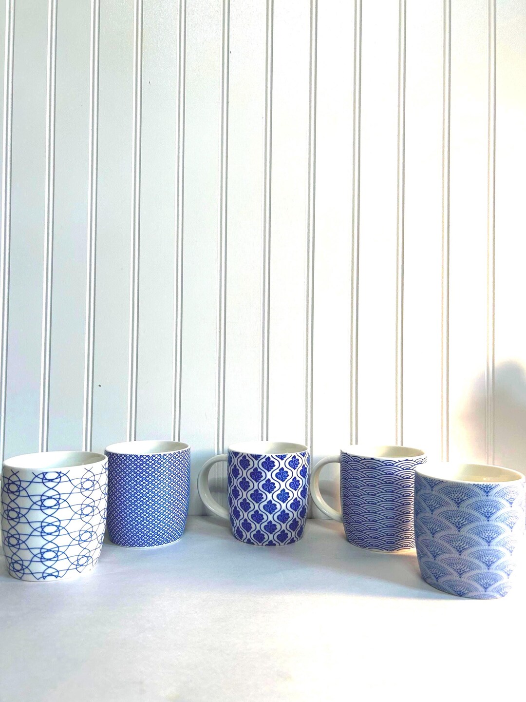 Blue and White Ceramic Mugs Set of 5 - Etsy
