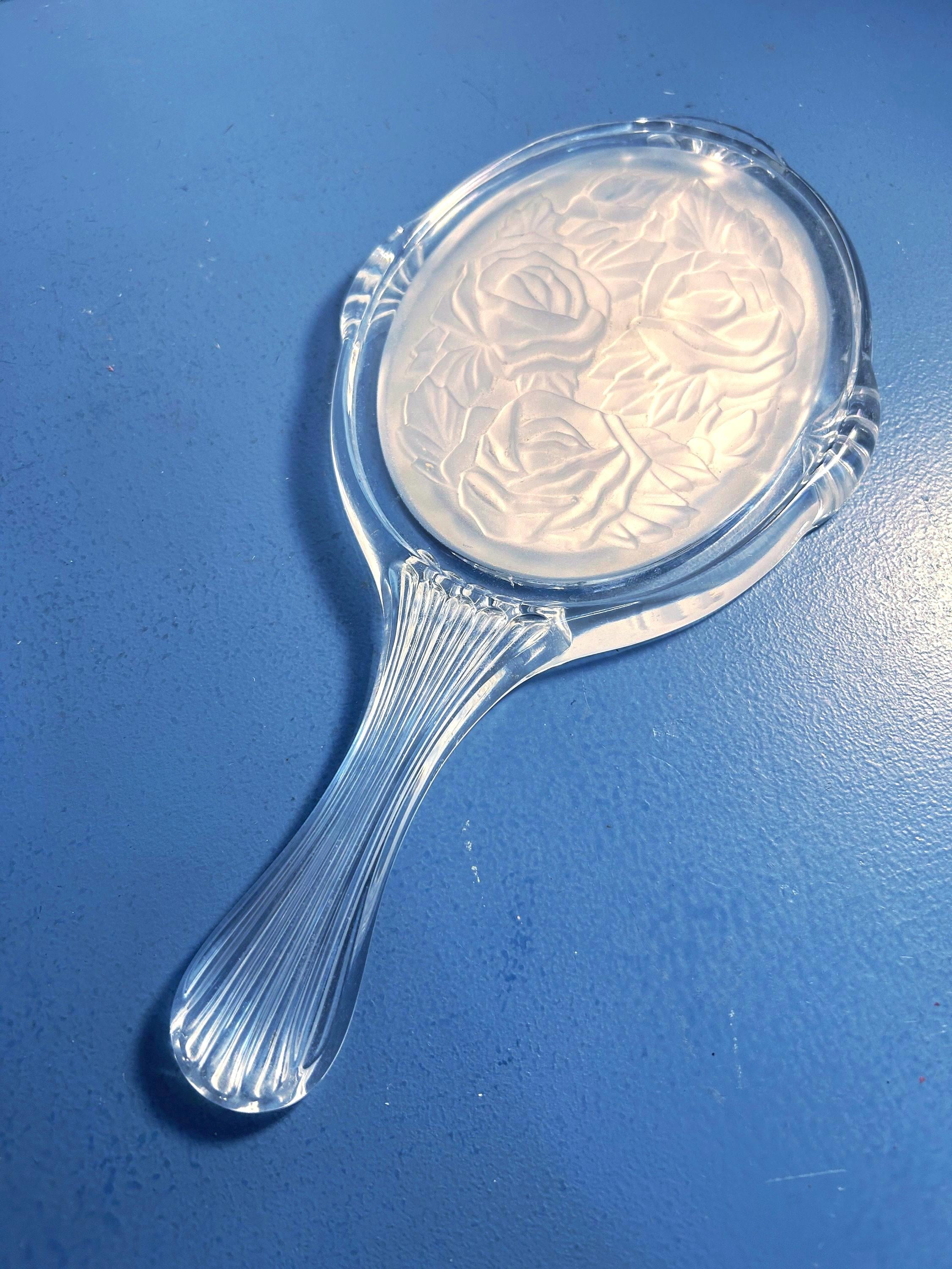 Vintage Crystal Hand Held Mirror W/embossed Roses on Back~ 10”x 5” - Etsy