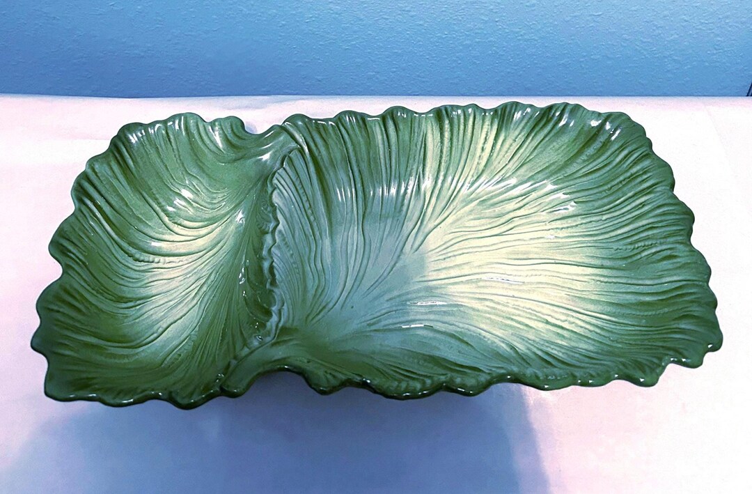Vintage Brad Keller Green Lettuce Divided Dish ~ 13” ~ California ...