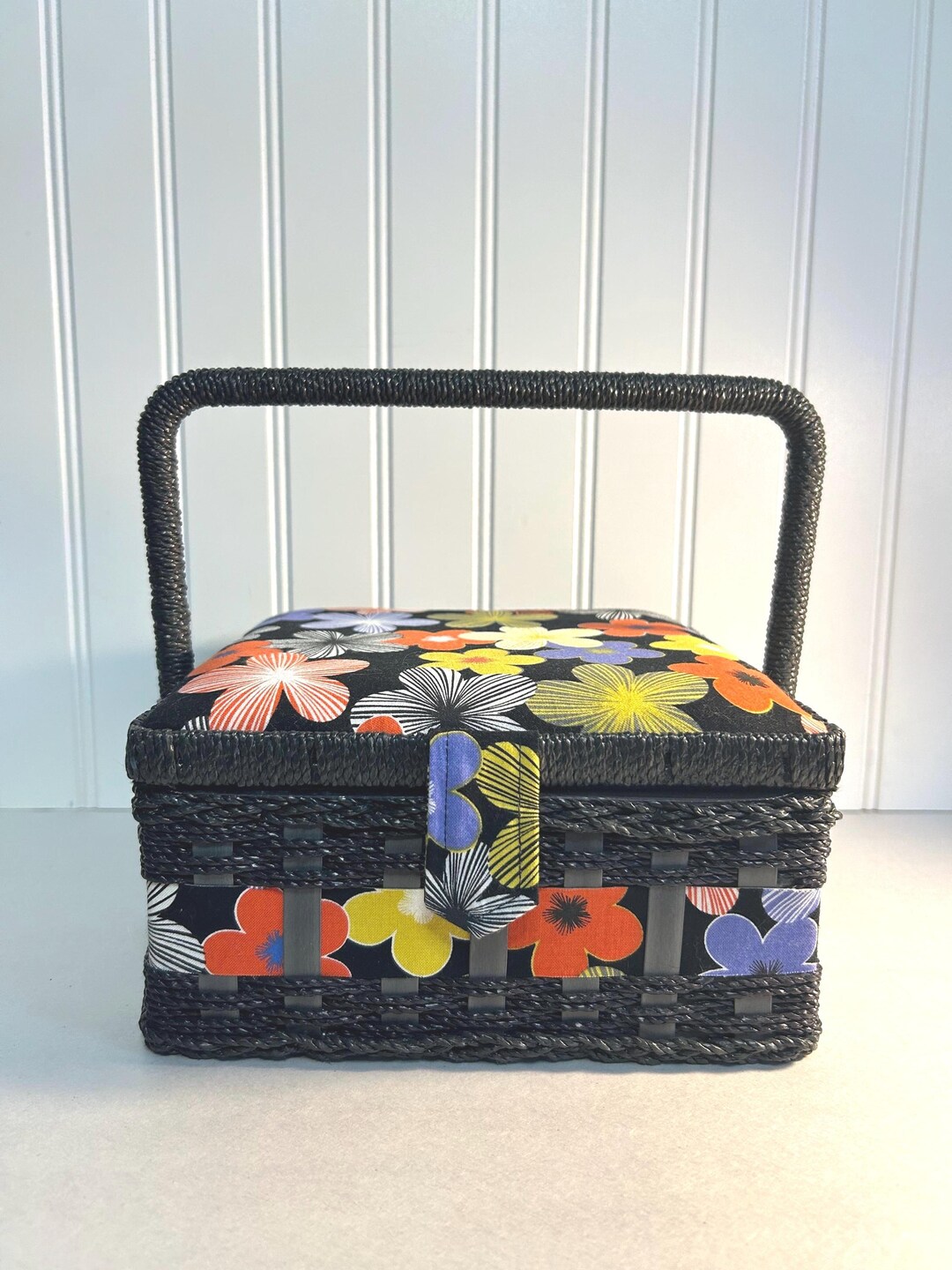 Vintage Black Floral Sewing Box W/ Handle ~ 8” - Etsy