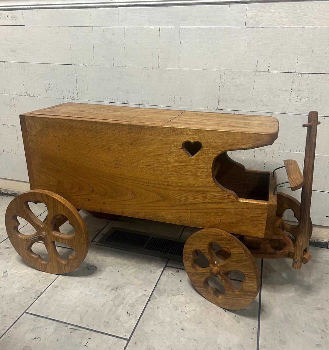 Vintage Handmade Rideable Wooden Wagon W/ Handle, (EXTRA-LARGE) 50”x15 ...