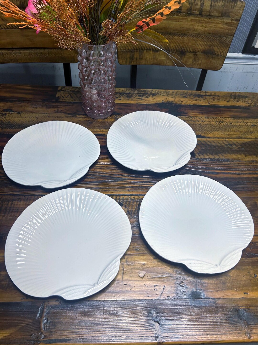 Vintage White Scalloped Seashell Dinner Plates Made in Portugal ~ Set ...