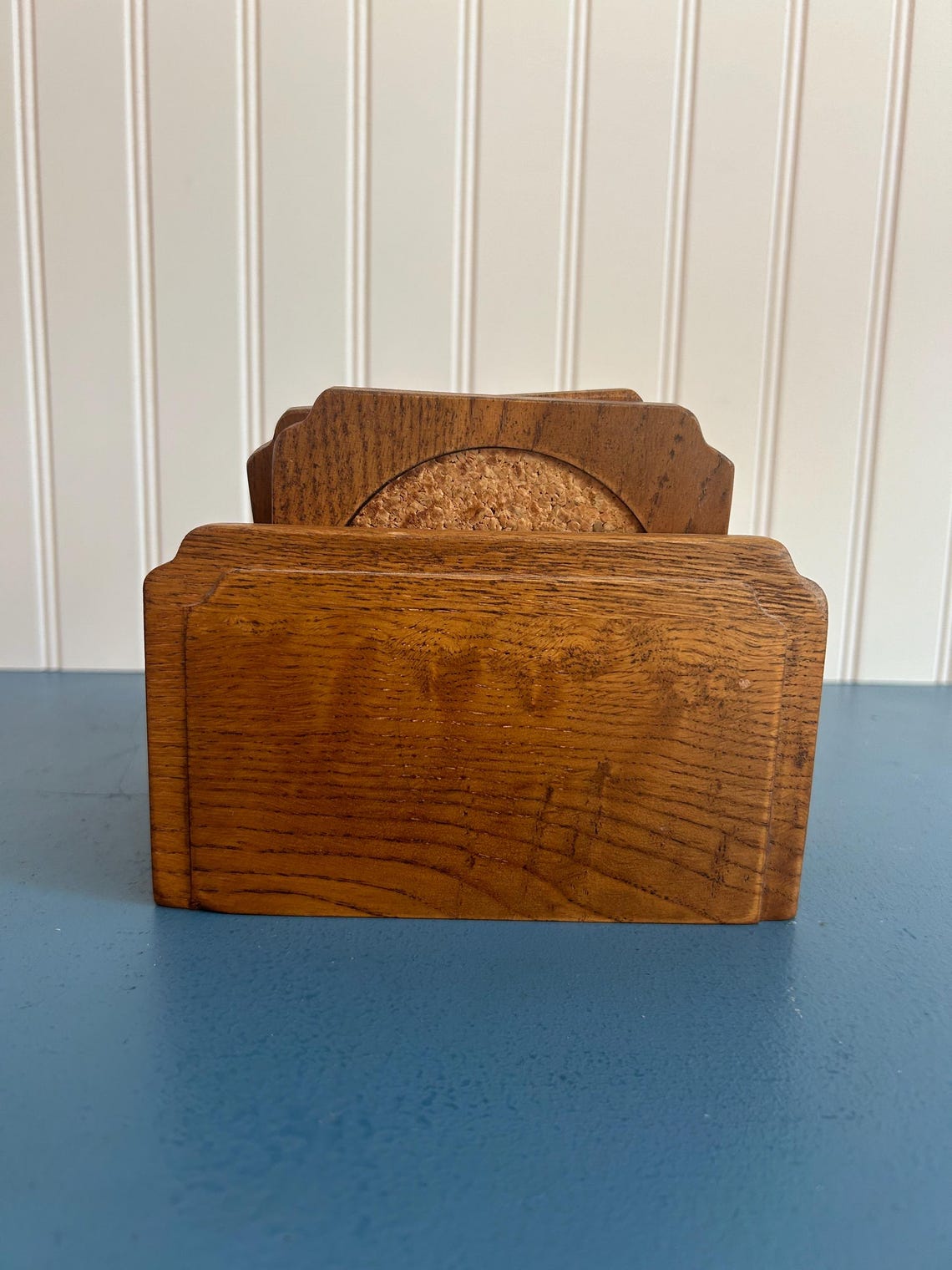 Vintage LARGE Wood & Cork Coasters W/ Caddy 6.5x 5 Set of 7 - Etsy