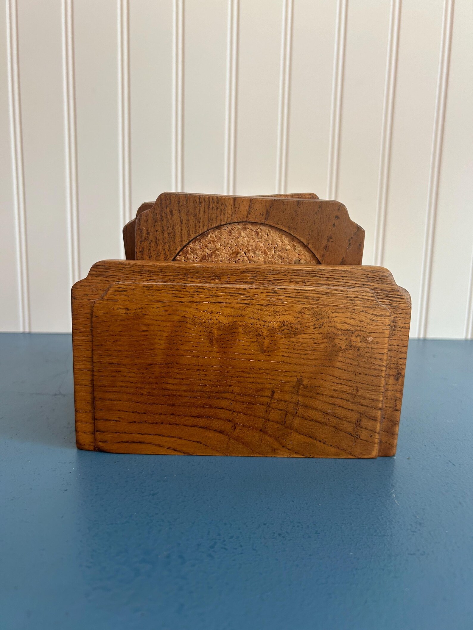 Vintage LARGE Wood & Cork Coasters W/ Caddy 6.5x 5 Set of 7 - Etsy