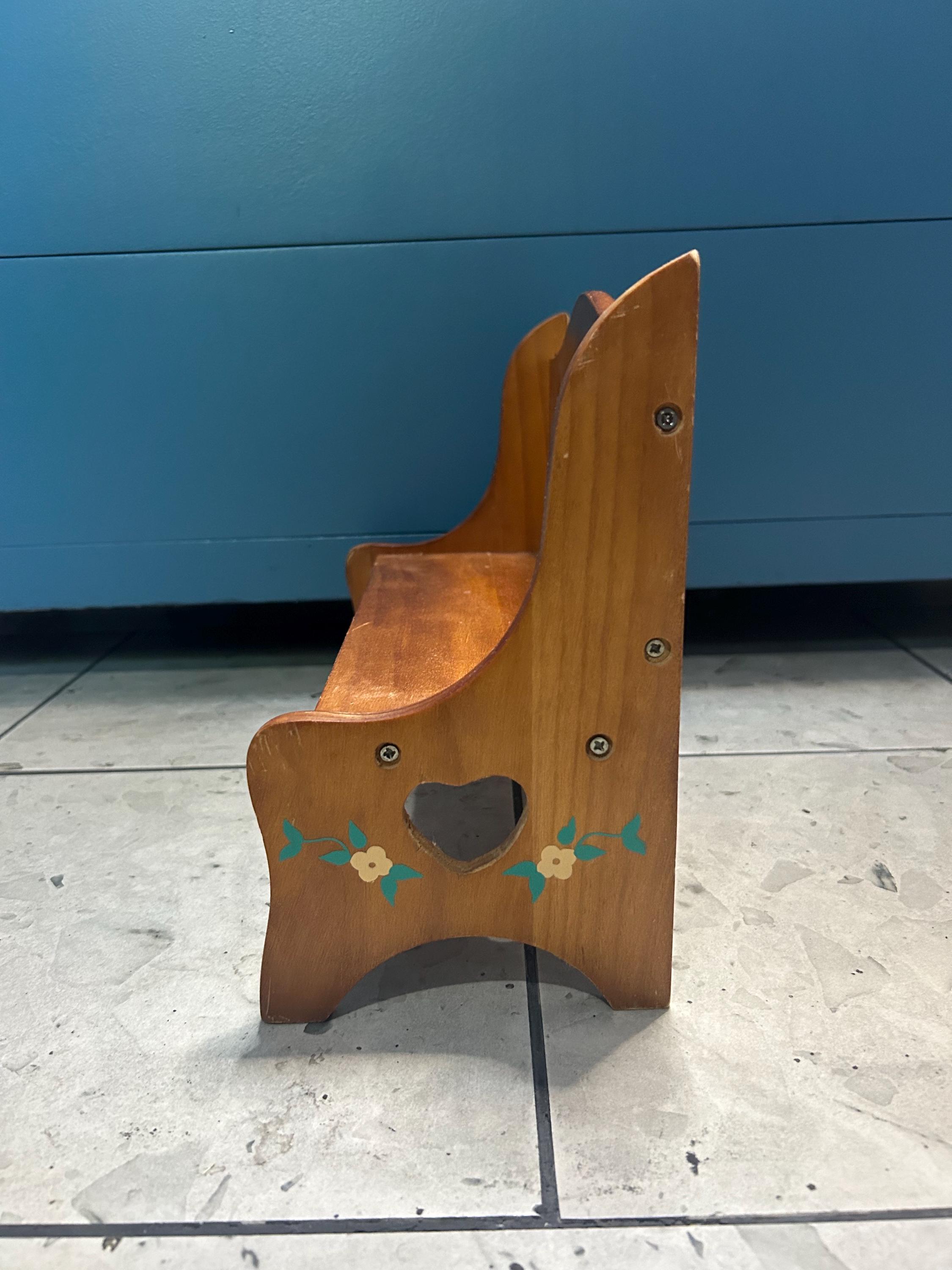 Vintage Solid Wood Doll Bench W/ Heart Cut Outs, Floral Wall Hanging ...