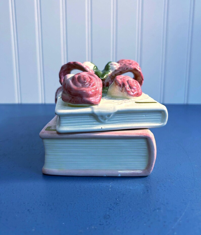 Vintage Ceramic Book for Trinkets W/ Rose & Bow Lid ~ 6.5” - Etsy