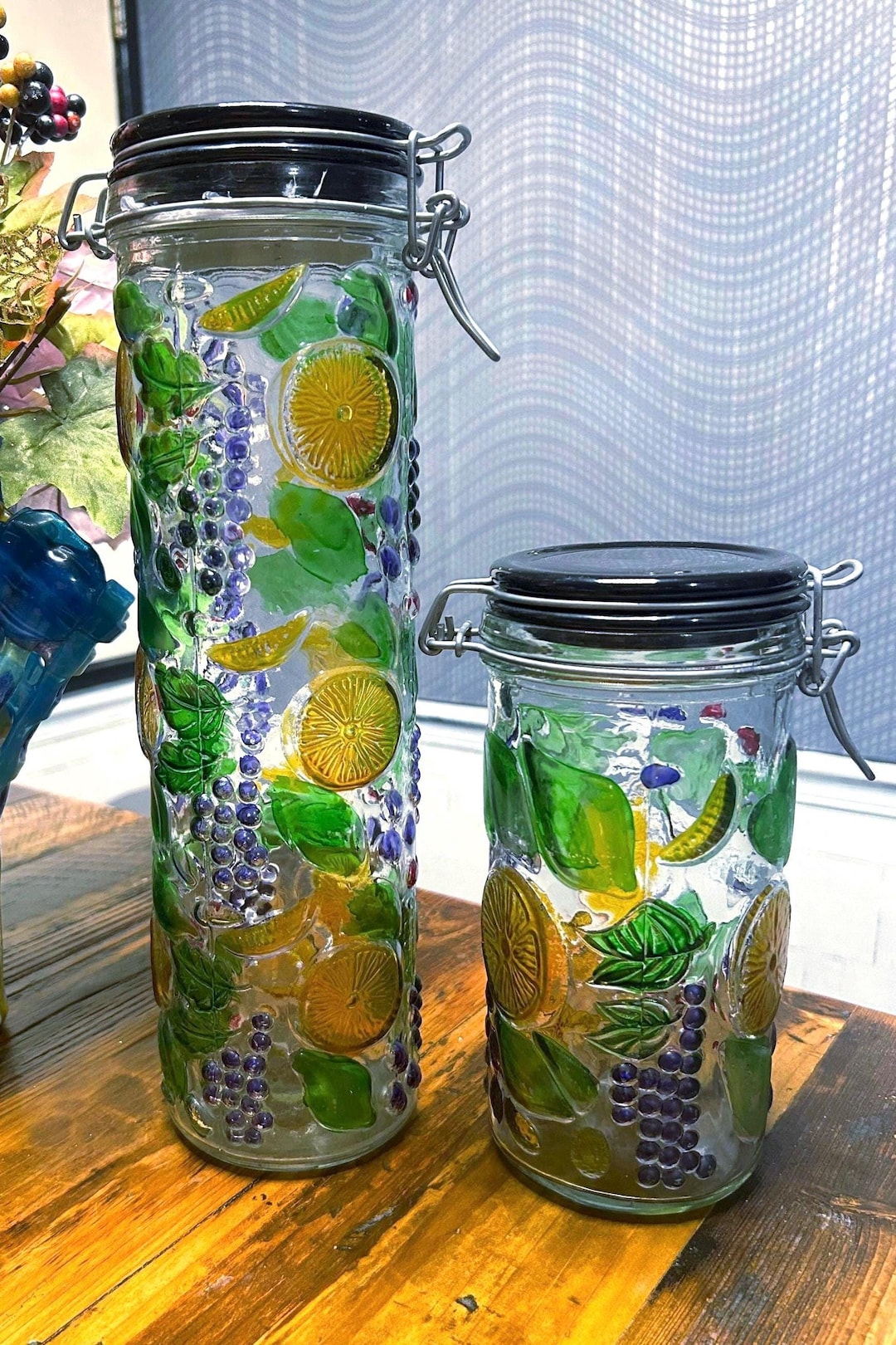 Vintage Glass Fruit Canisters ~ Set of (2) - Etsy