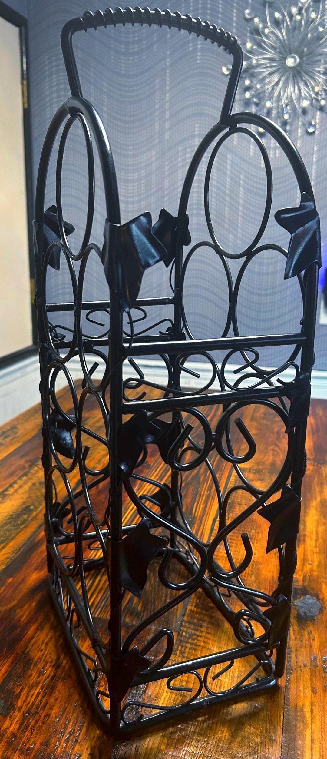 Vintage Black Metal Wine Rack W/grapevine Design ~ Holds 7 Bottles - Etsy