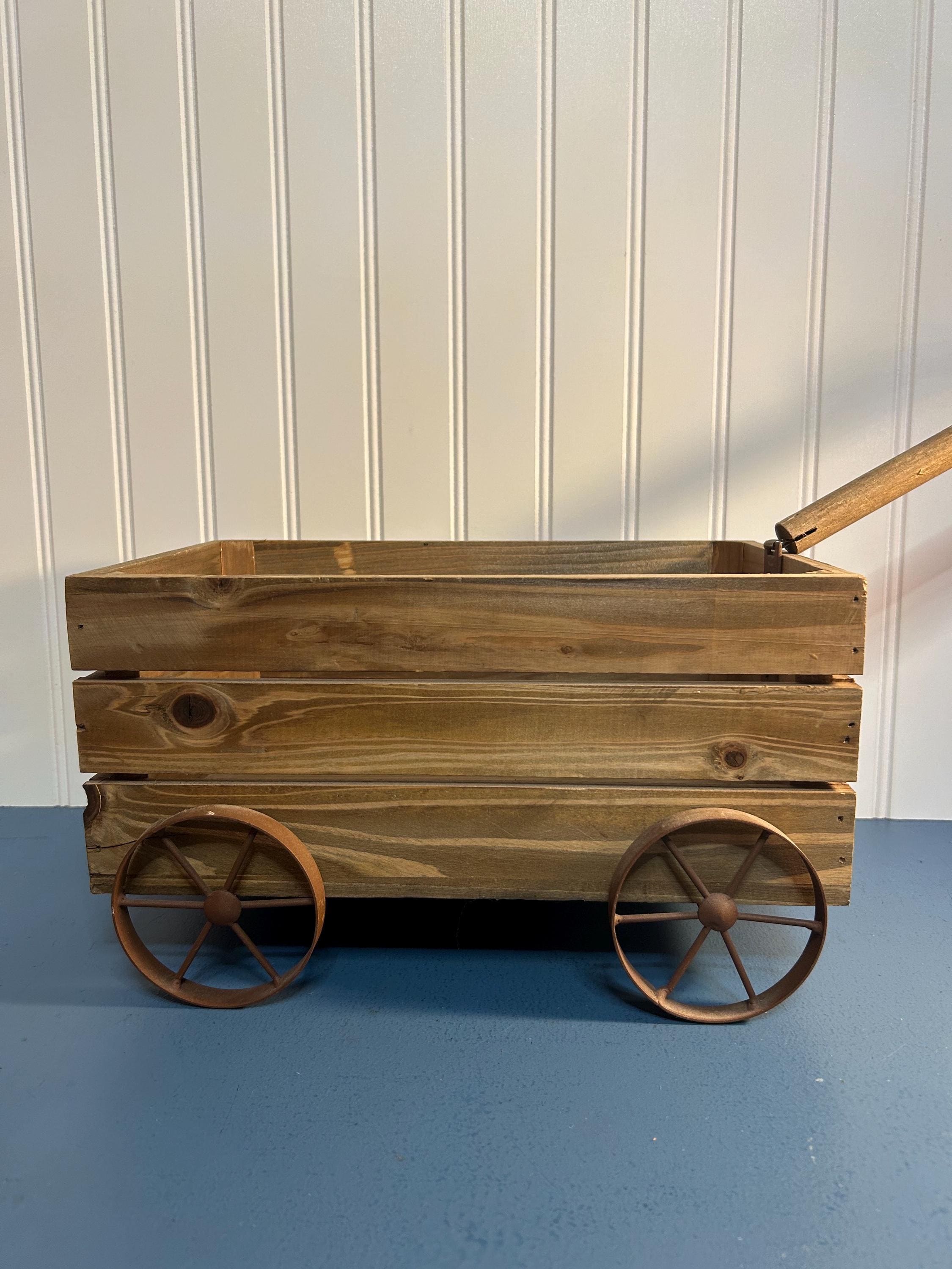 Vintage Wood Wagon W/ Handle and Metal Wheels 12x 7.5 - Etsy