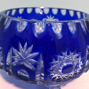 Vintage Footed Cut Crystal Bowl W/ Cobalt Blue From Germany ~ 5.5” - Etsy