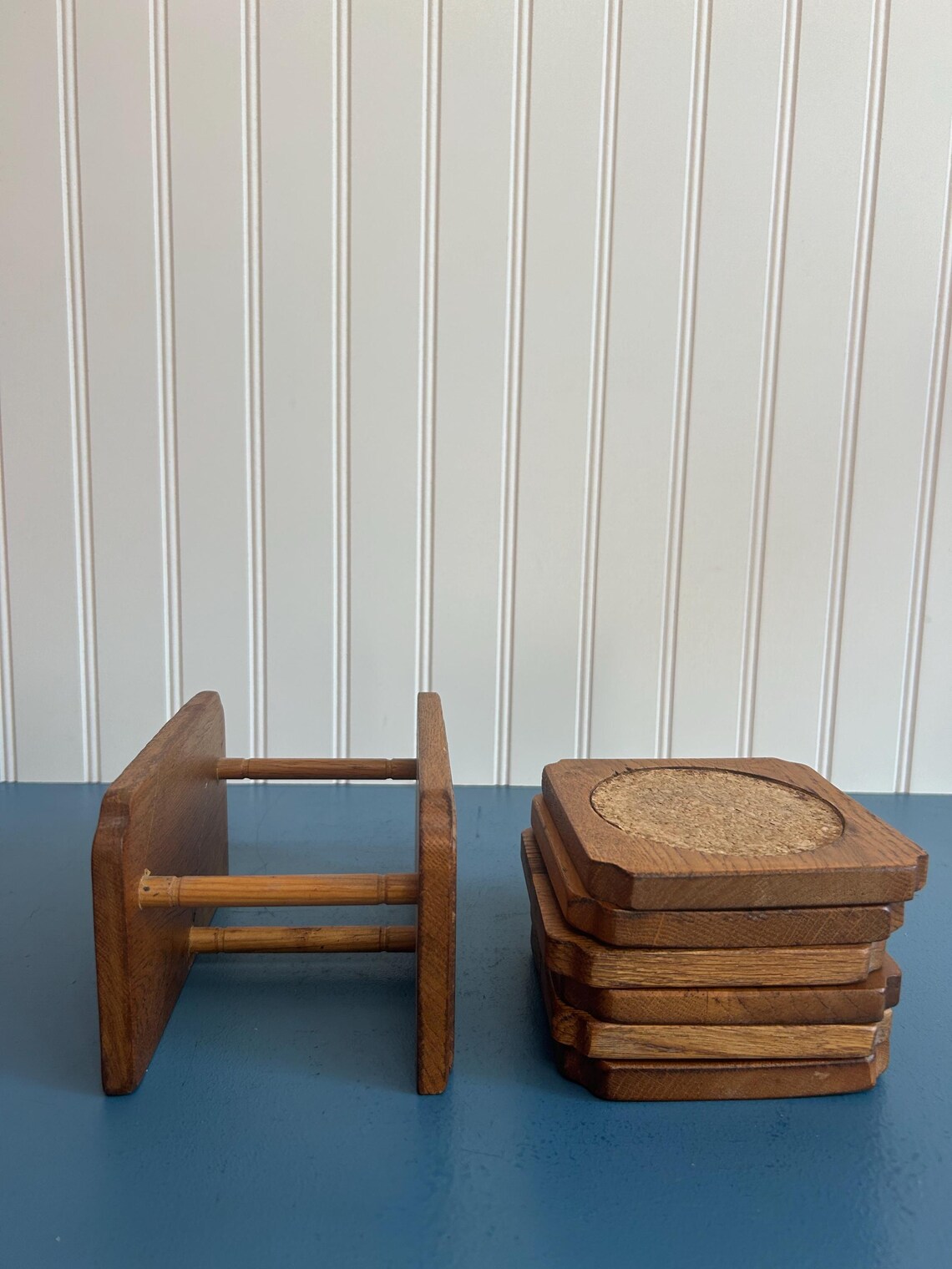 Vintage LARGE Wood & Cork Coasters W/ Caddy 6.5x 5 Set of 7 - Etsy