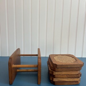 Vintage LARGE Wood & Cork Coasters W/ Caddy 6.5x 5 Set of 7 - Etsy