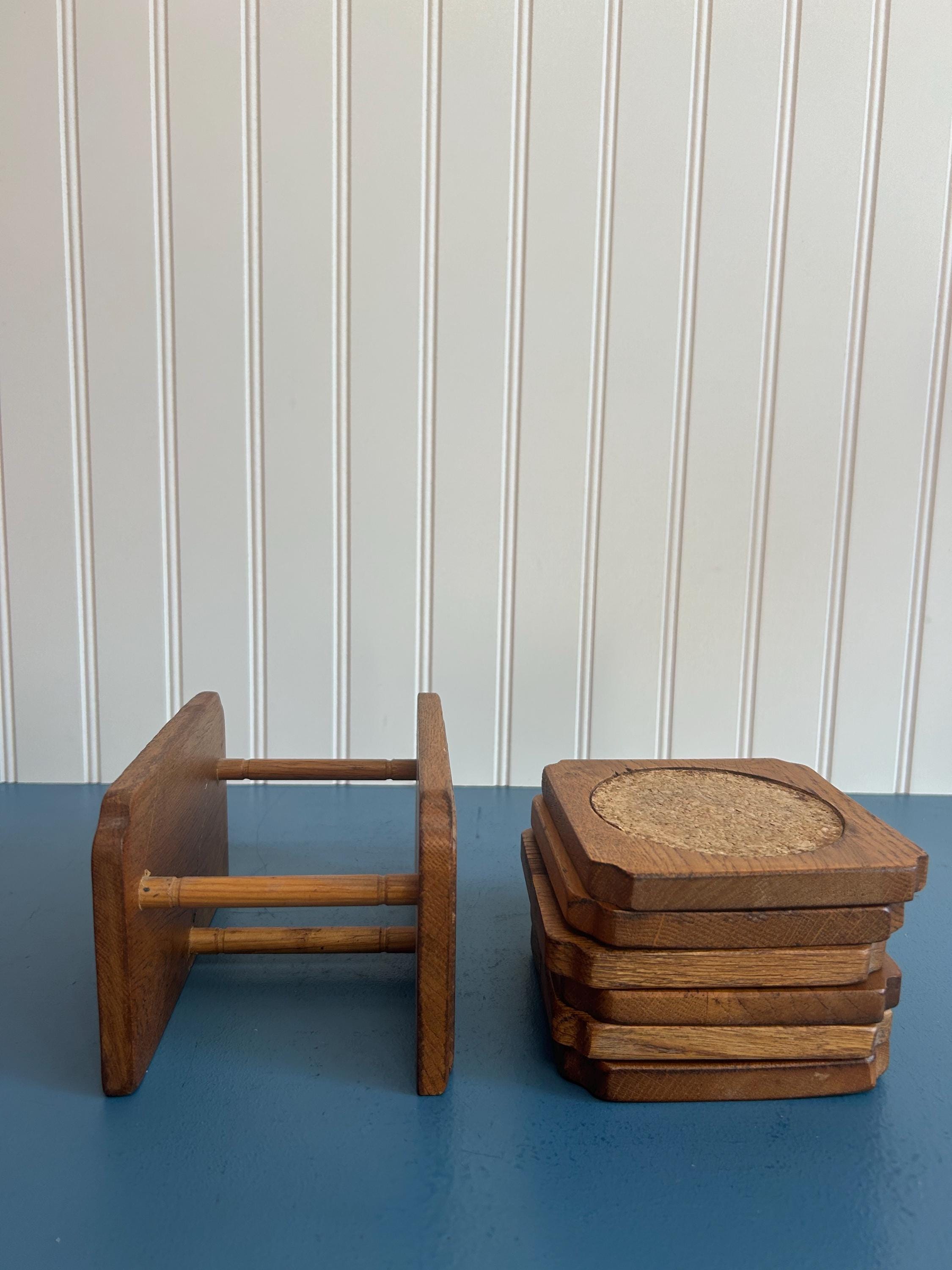 Vintage LARGE Wood & Cork Coasters W/ Caddy 6.5x 5 Set of 7 - Etsy
