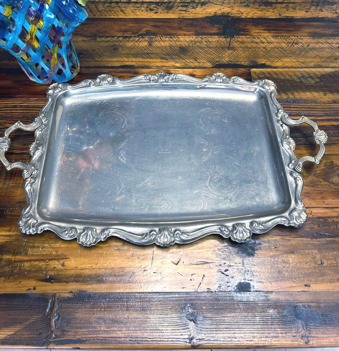 Vintage Regal Silver China Serving Tray W/ Handles, Butler Tray, 25th ...