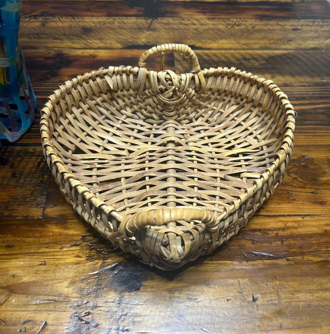 Vintage Natural Wicker Heart Shaped Basket W/ Handles ~ 9” - Etsy