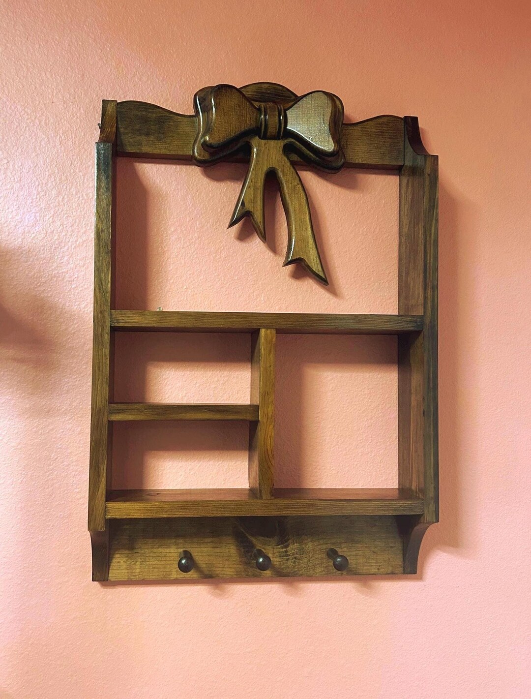 Vintage Solid Wood- (3) Cubby, Bow Wall Shelf W/ (3) Pegs ~ 25.5” - Etsy