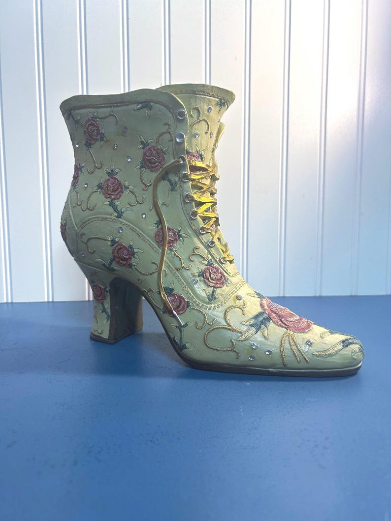 Vintage Ceramic High Heel/ Floral & Rhinestone Boot 10 - Etsy