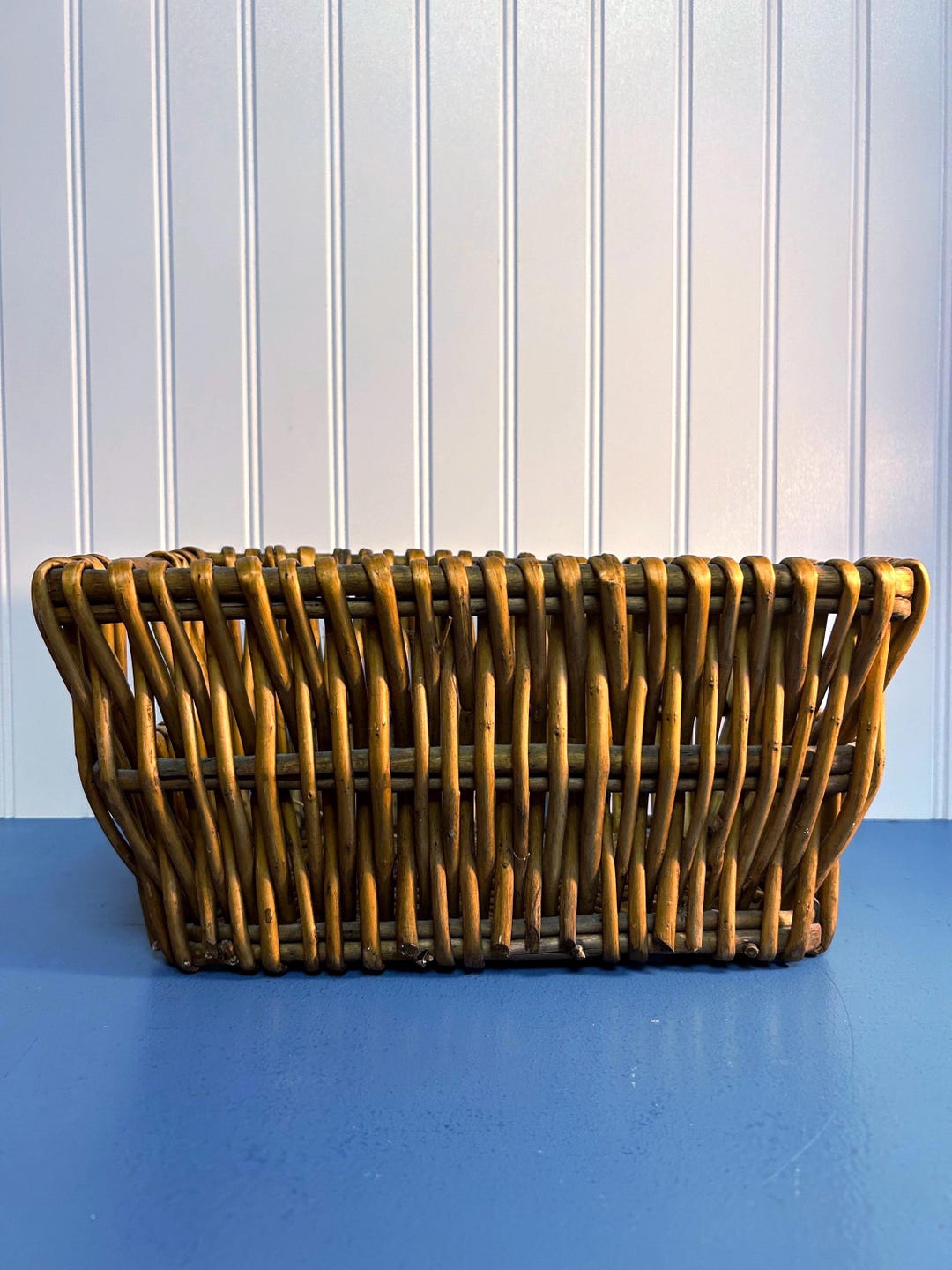 Vintage Rectangle Wicker Basket W/ Handles~ 12.5”x 7.5” - Etsy